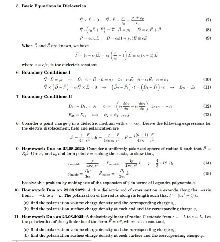 Solved Electrostatic Theory II: Dielectrics 1. Theory of | Chegg.com