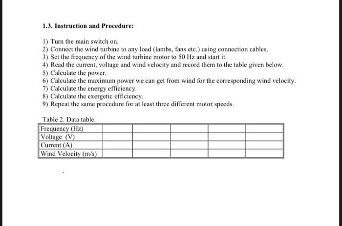 Experiment #1: Evaluating the performance of a wind | Chegg.com