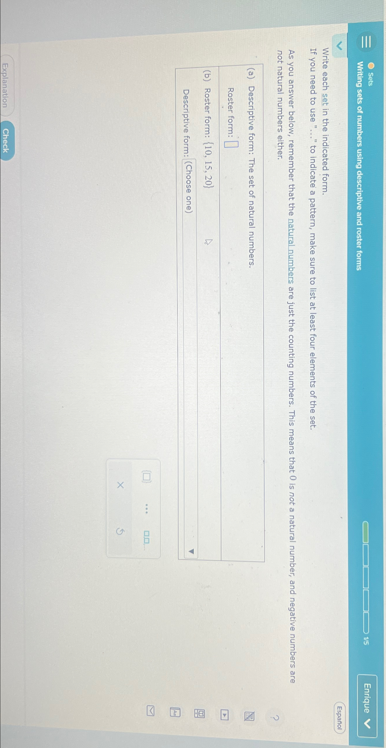 Solved SetsWriting sets of numbers using descriptive and | Chegg.com