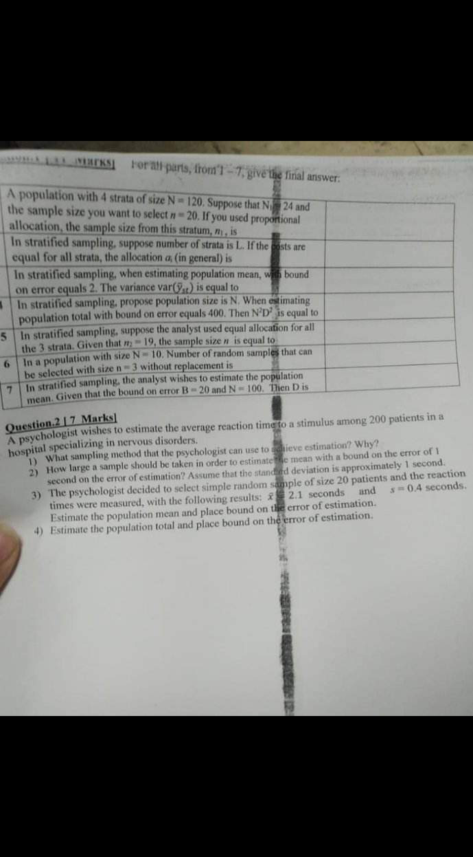 Solved Question.2 |7 Marks| A psychologist wishes to | Chegg.com