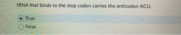 Solved tRNA that binds to the stop codon carries the | Chegg.com