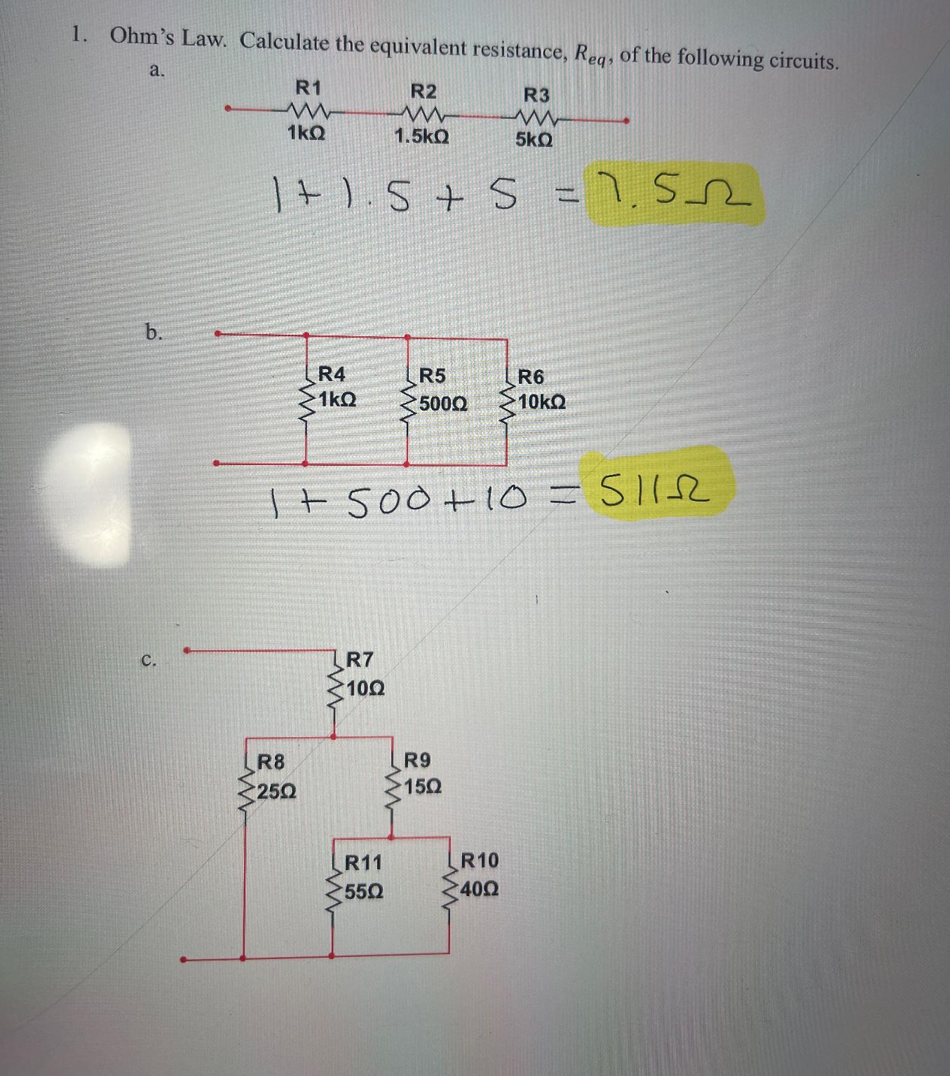 Solved Ohm's Law. Calculate the equivalent resistance, Req, | Chegg.com
