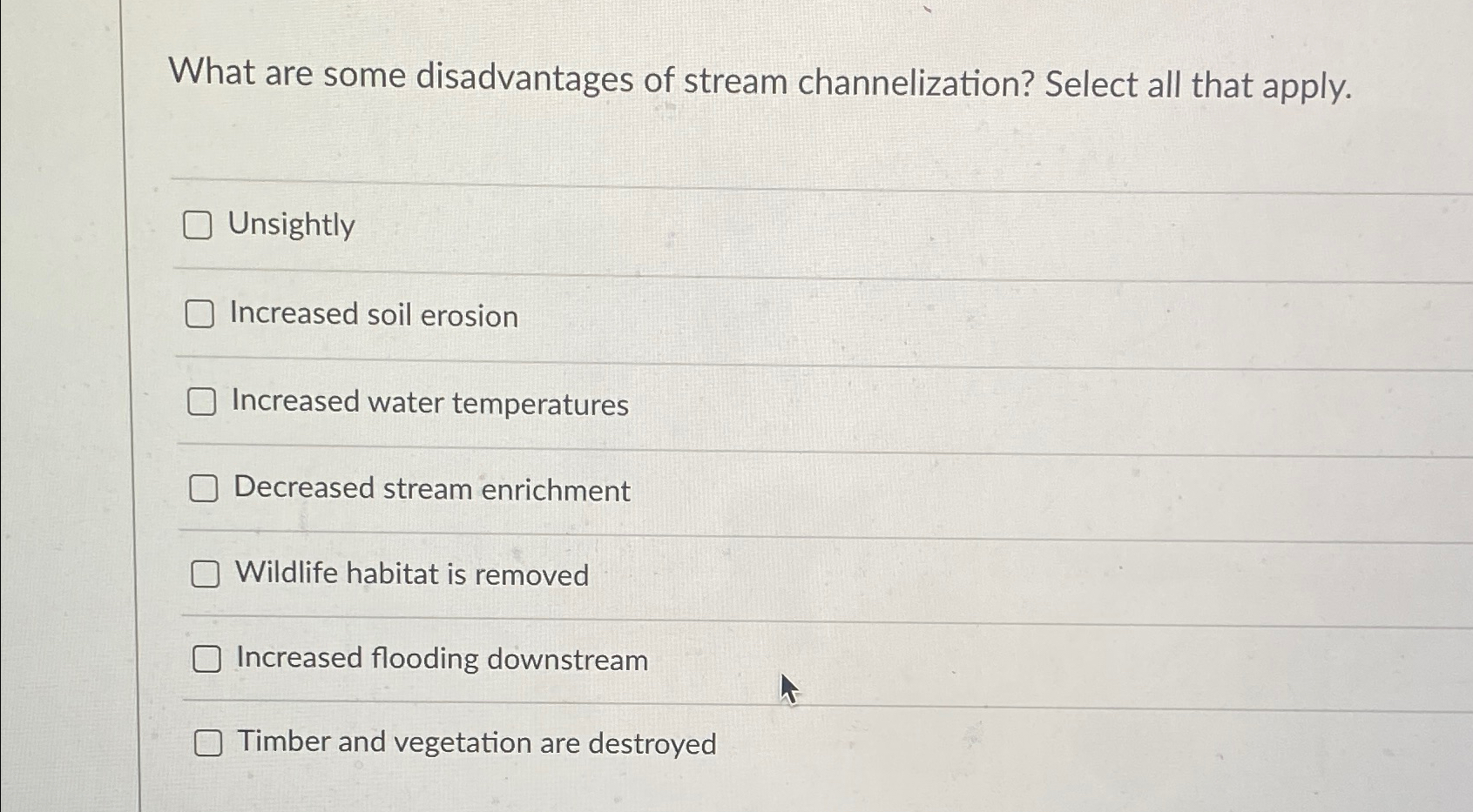 Solved What are some disadvantages of stream channelization? | Chegg.com