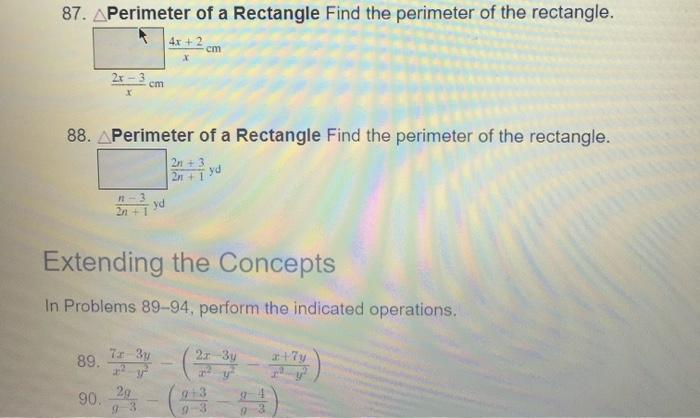 Solved 87. Perimeter of a Rectangle Find the perimeter of | Chegg.com