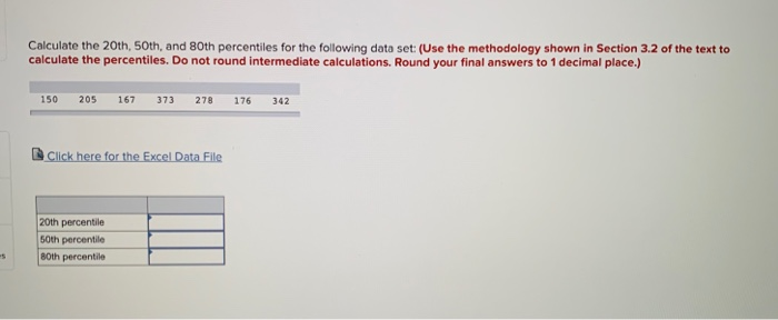 Solved Calculate the 20th, 50th, and 80th percentiles for | Chegg.com