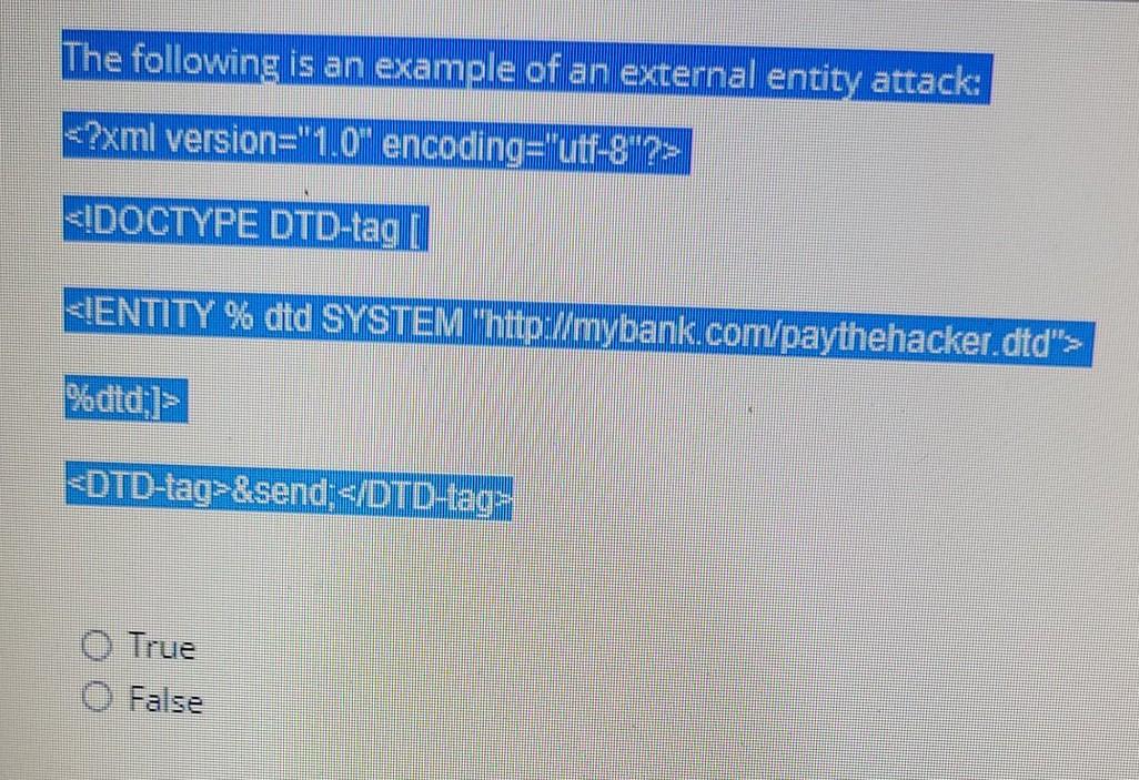 Solved The following is an example of an external entity | Chegg.com