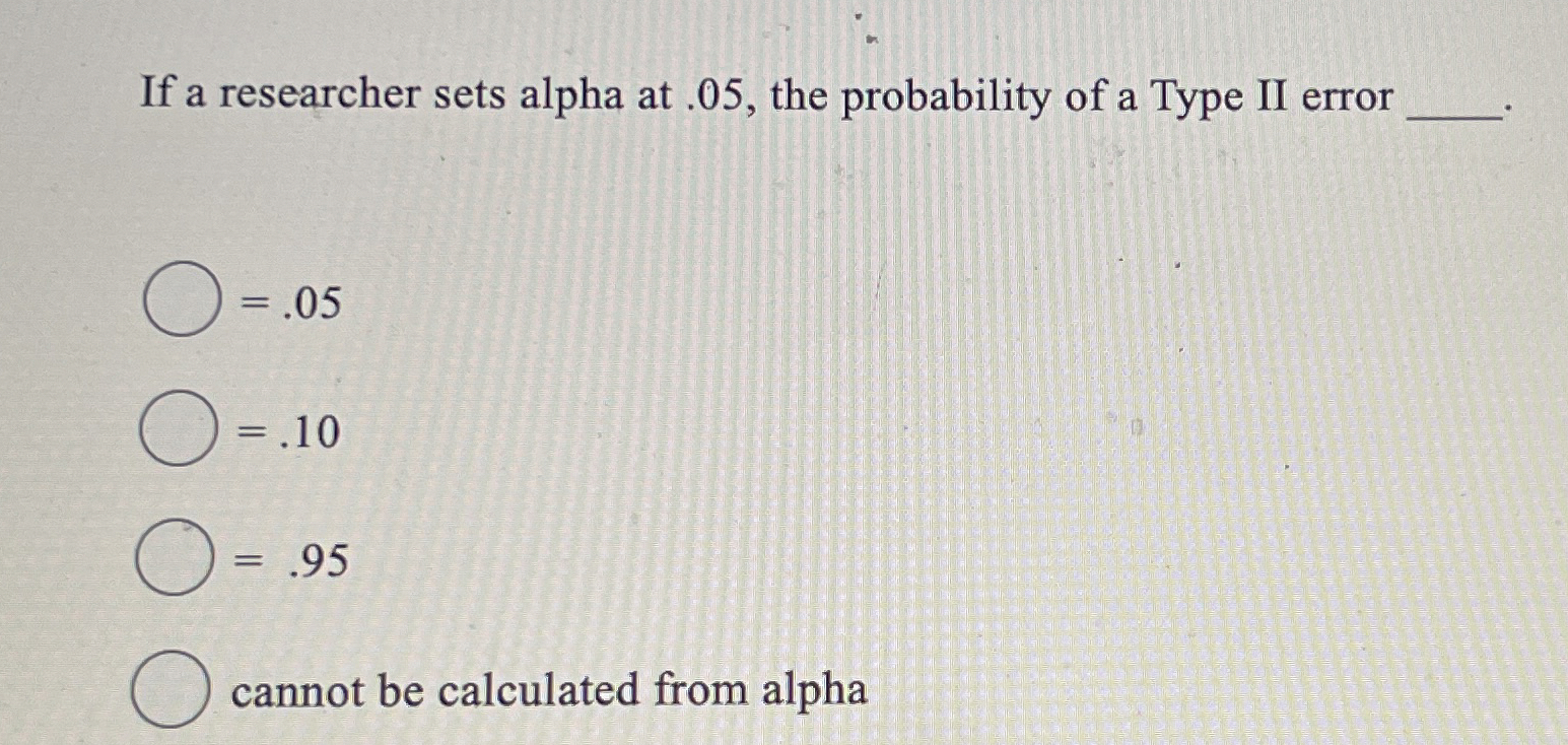 If a researcher sets alpha at .05 , ﻿the probability | Chegg.com