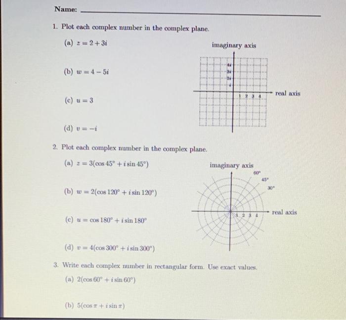 Solved 1. Plot each complex number in the complex plane. 2. | Chegg.com