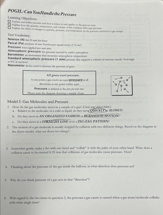 Solved POGIL:Can You Handle the Pressure Learning | Chegg.com
