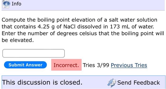 Solved Compute the boiling point elevation of a salt water | Chegg.com