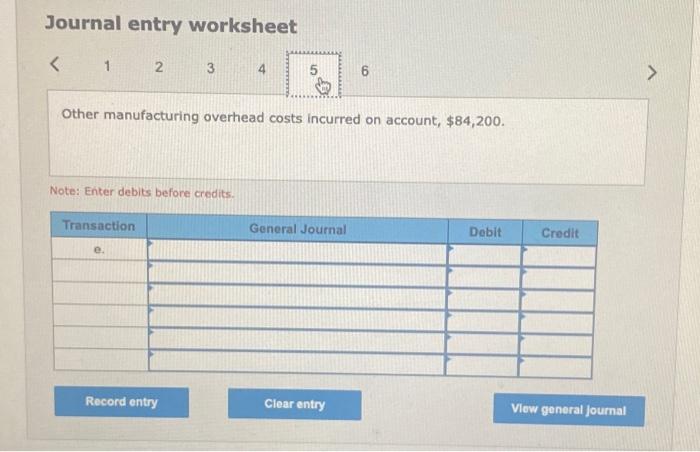 Solved Journal entry worksheet Other manufacturing overhead | Chegg.com
