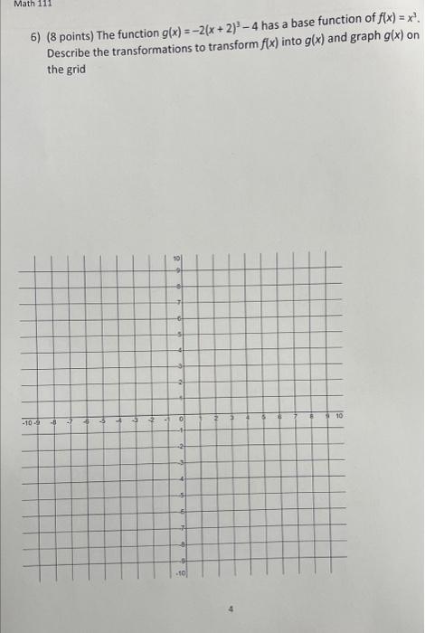 Solved 6) (8 points) The function g(x)=−2(x+2)3−4 has a base | Chegg.com