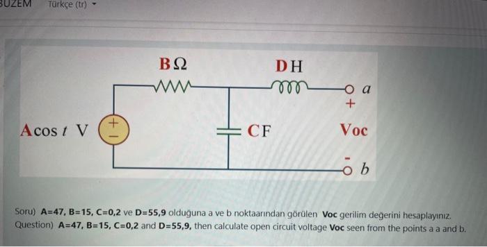 Solved calculate the open circuit voltage V oc seen from the | Chegg.com