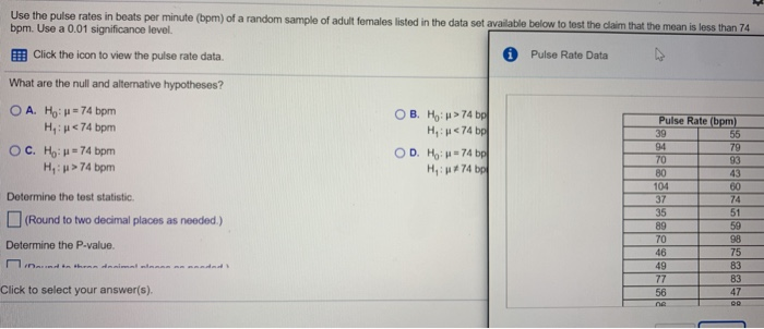 Solved Use The Pulse Rates In Beats Per Minute bpm Of A Chegg Solved Use The Pulse Rates In Beats Per Minute bpm Of A Chegg