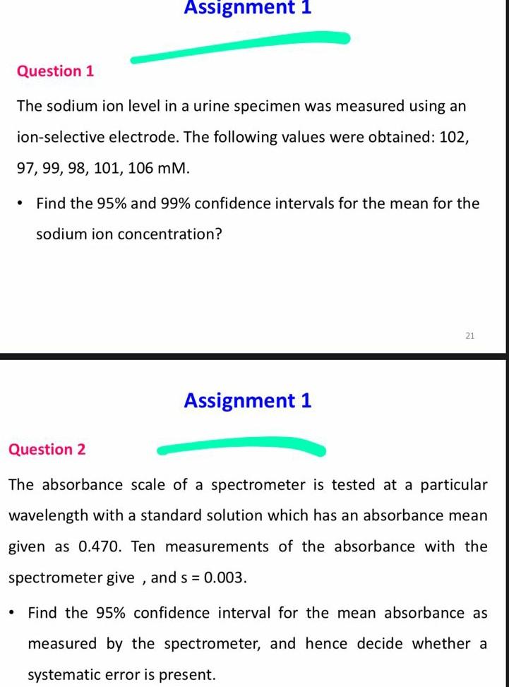Solved Assignment 1 Question 1 The sodium ion level in a | Chegg.com