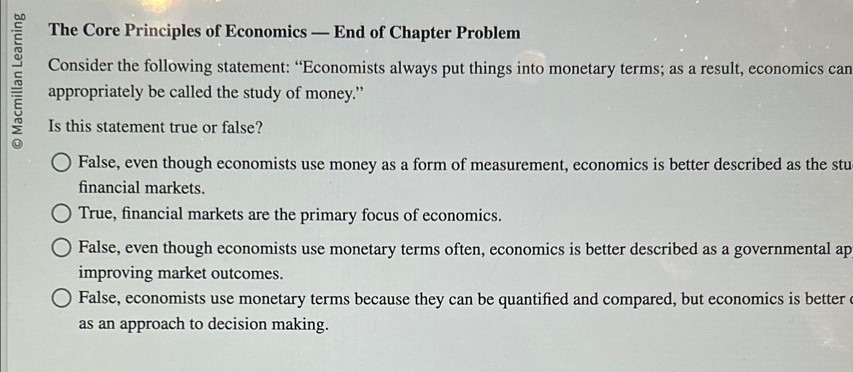 Solved The Core Principles of Economics - ﻿End of Chapter | Chegg.com
