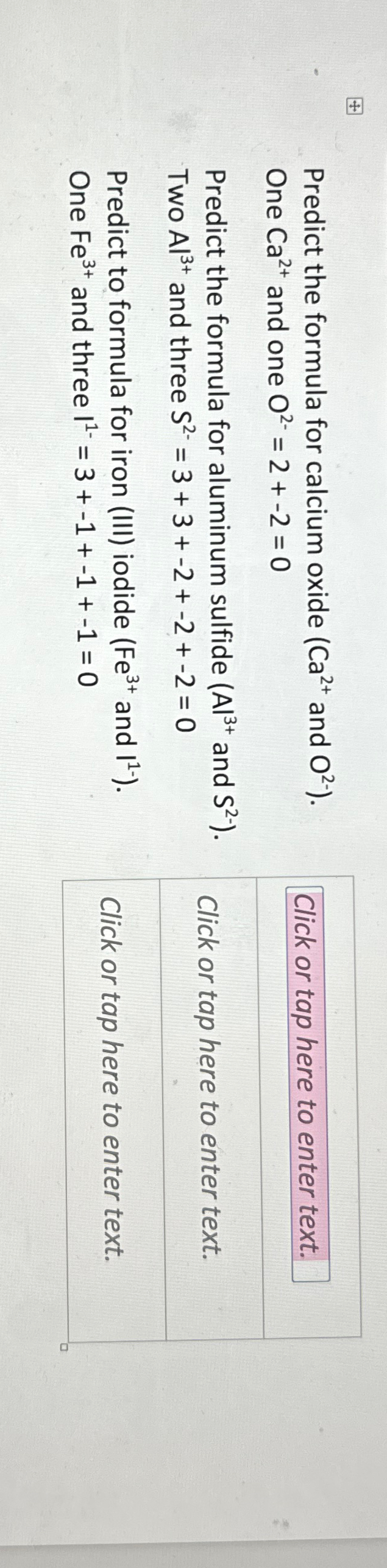 Solved Predict the formula for calcium oxide and (:O2-}.One | Chegg.com