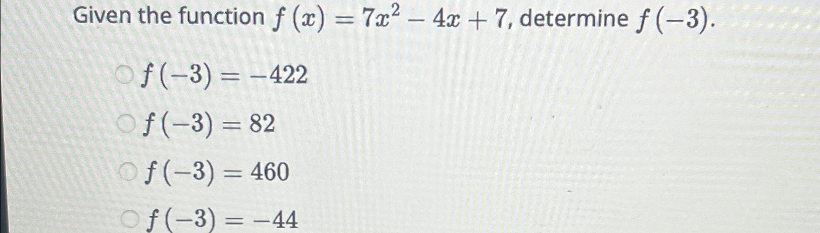 Solved Given the function f(x)=7x2-4x+7, determine | Chegg.com Solved Given the function f(x)=7x2-4x+7, determine | Chegg.com