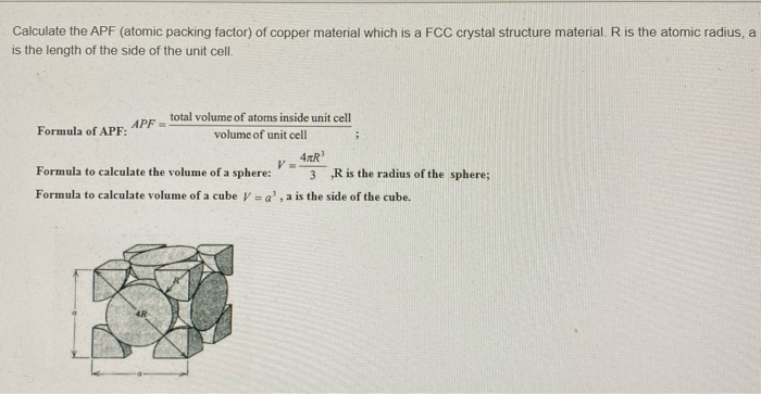 Solved Calculate the APF (atomic packing factor) of copper | Chegg.com