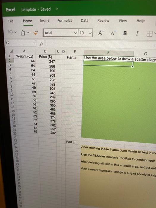 Solved Excel Template Saved File Home Insert Formulas Data 5810