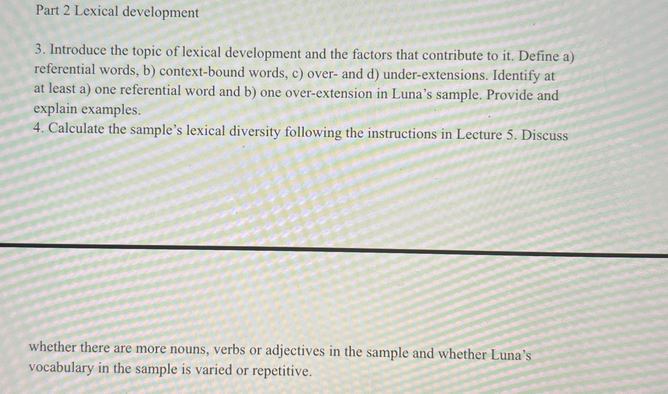 Solved Part 2 ﻿Lexical development3. ﻿Introduce the topic of | Chegg.com