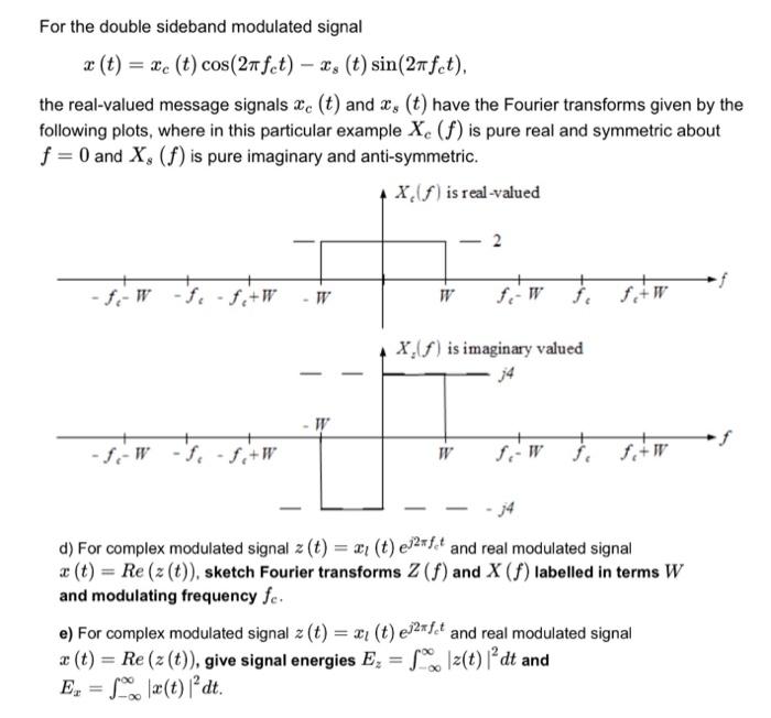 Solved For the double sideband modulated signal | Chegg.com