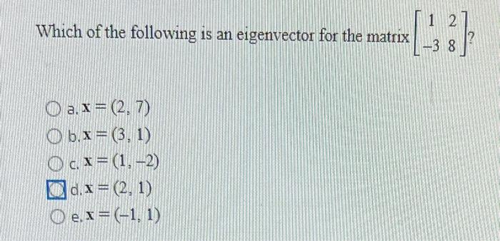 Solved Which of the following is an eigenvector for the | Chegg.com