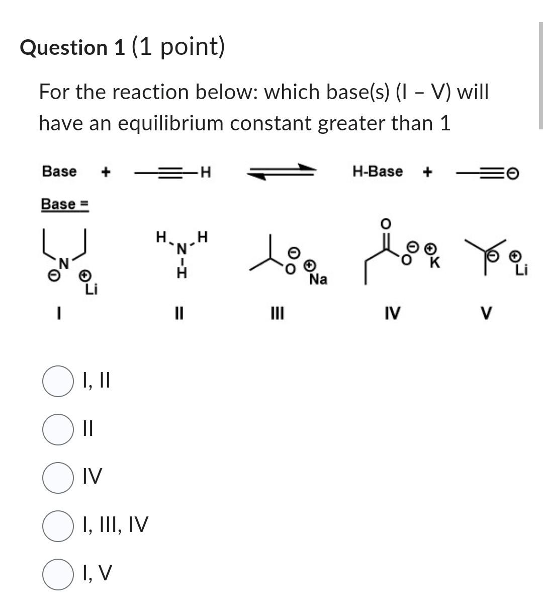 Solved For the reaction below: which base (s)(I−V) will have | Chegg.com
