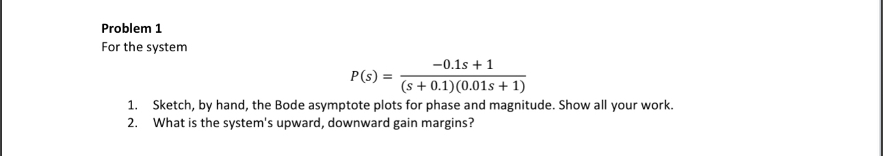 Solved Problem 1For the | Chegg.com