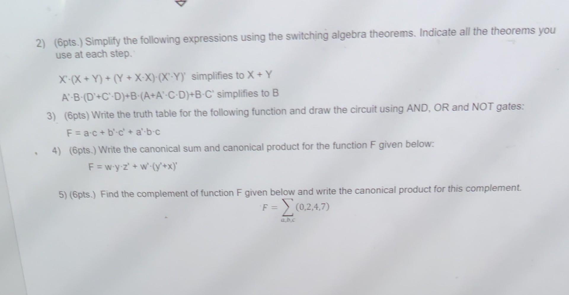 Solved 1) (6pts.) For the circuit given below, complete the | Chegg.com