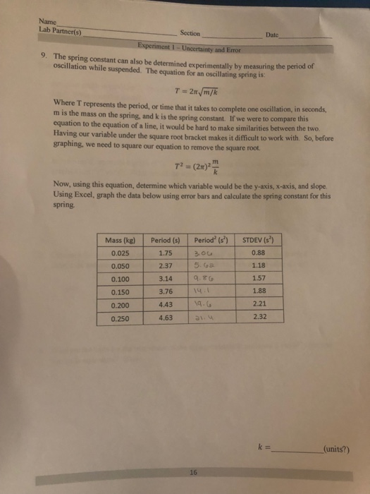 Solved Name Lab Partner(s) Section Experiment 1 - | Chegg.com