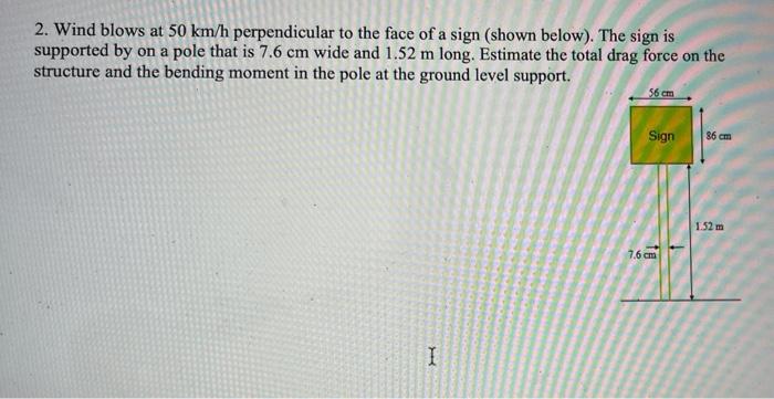 Solved 2. Wind blows at 50 km/h perpendicular to the face of | Chegg.com