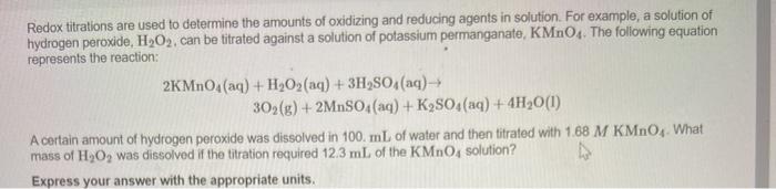 Solved Redox titrations are used to determine the amounts of | Chegg.com