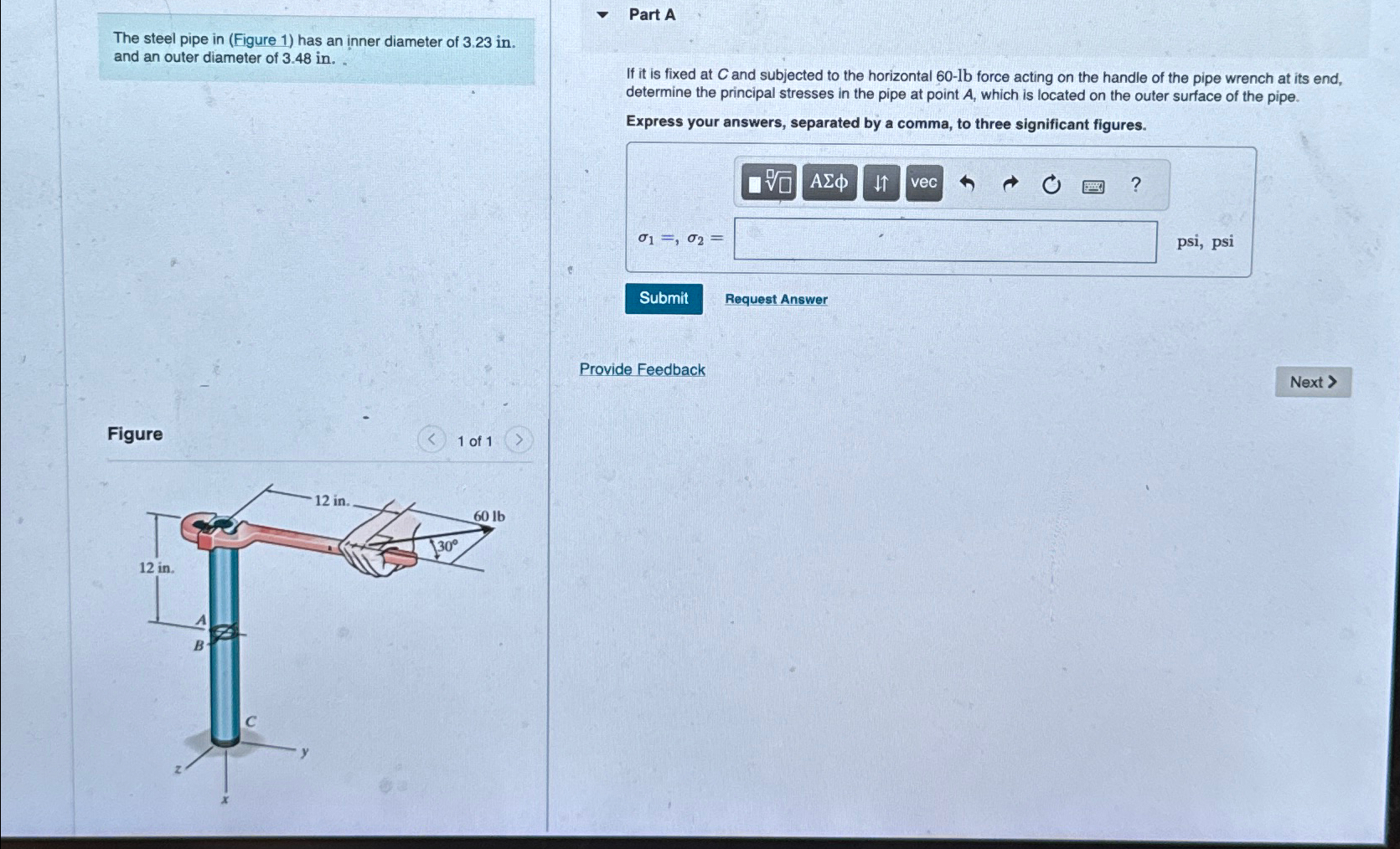 Solved The steel pipe in (Figure 1) ﻿has an inner diameter | Chegg.com