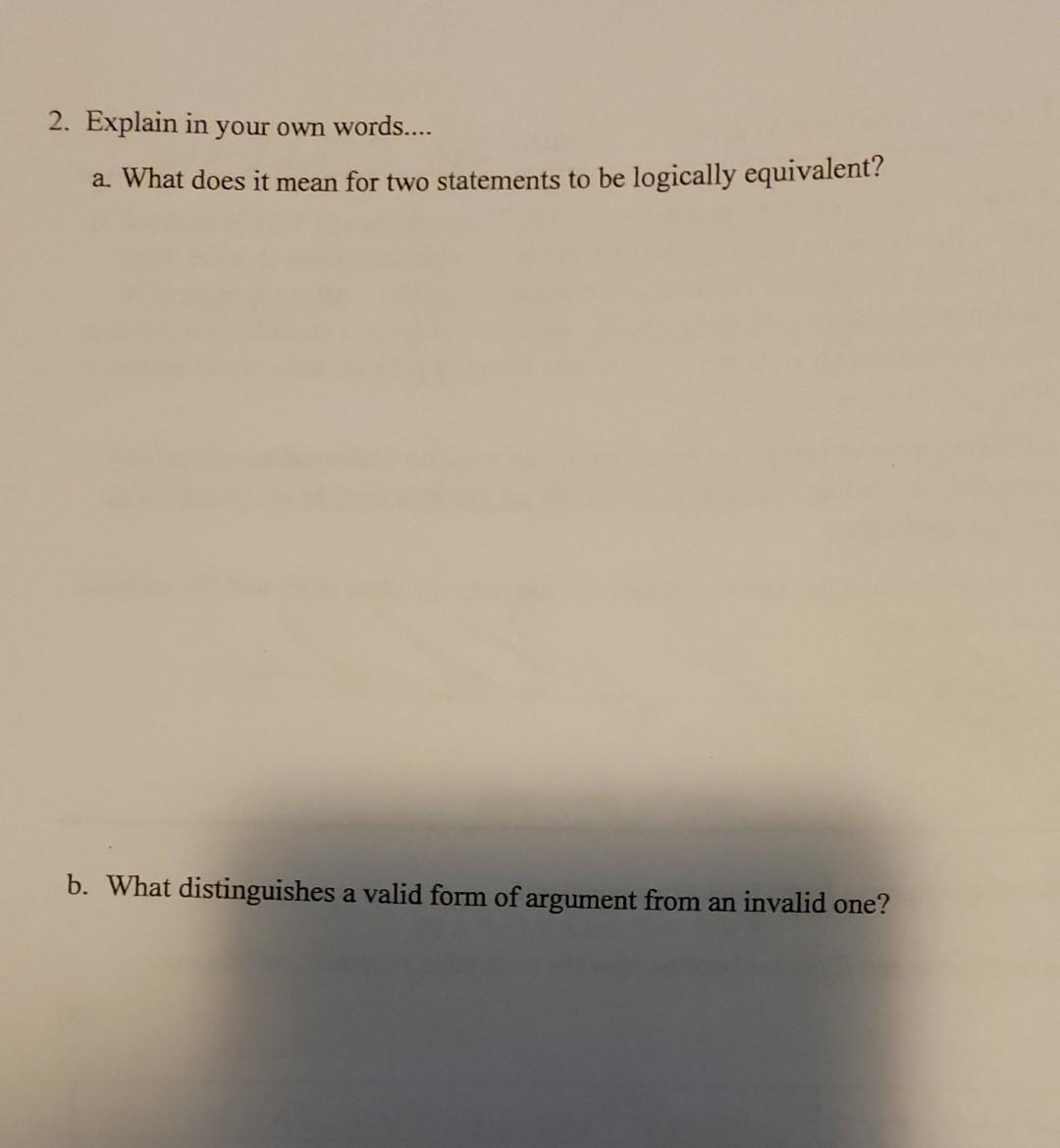 Solved a) what does it mean for two statements to be | Chegg.com