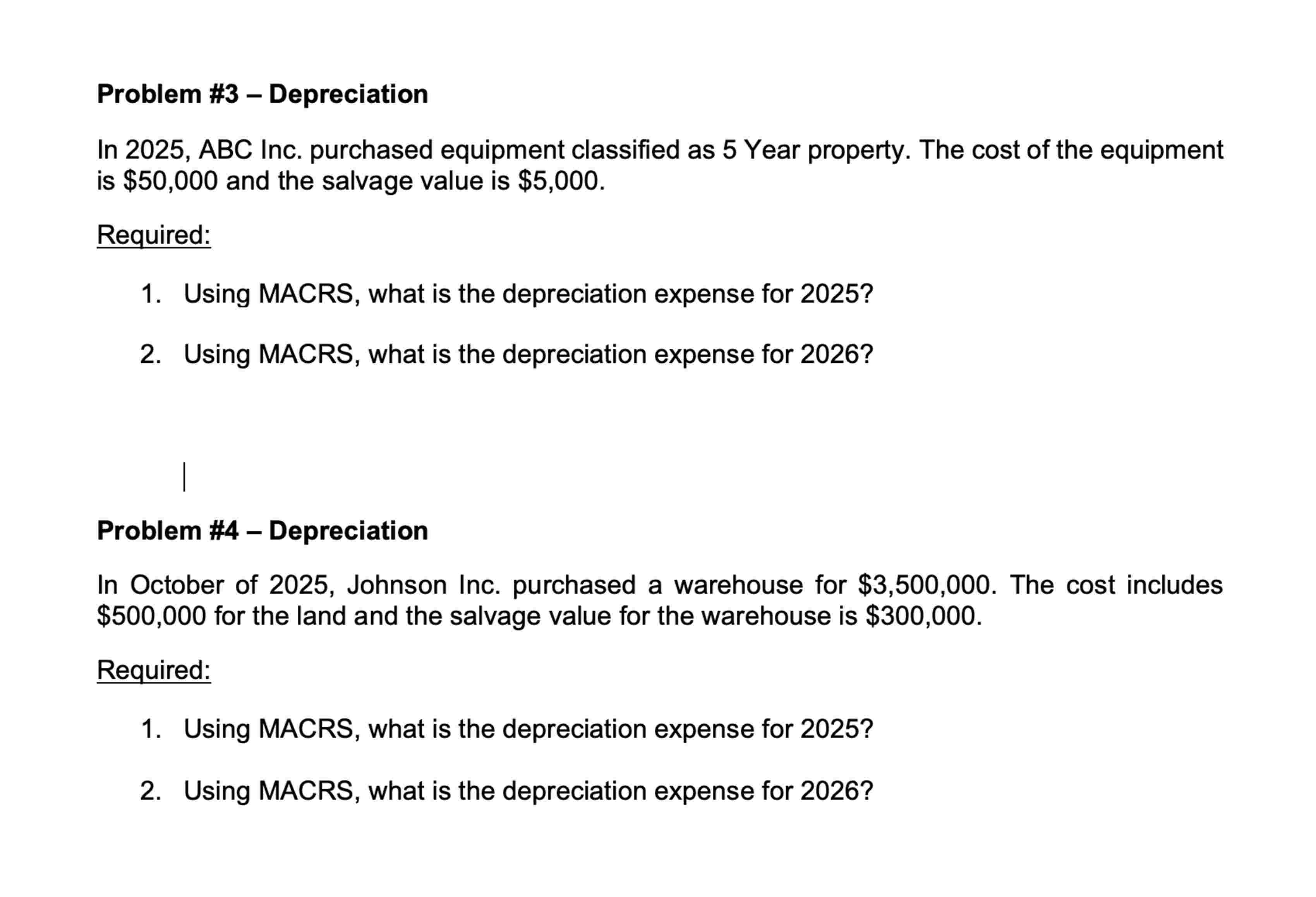 Solved Problem #3 – ﻿Depreciation In 2025, ﻿ABC Inc. | Chegg.com