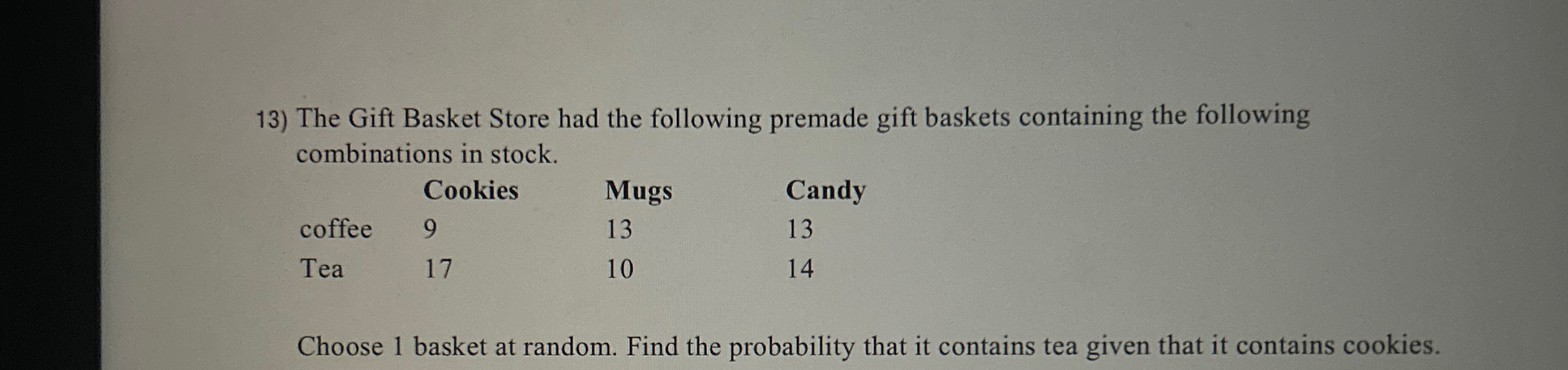 Solved The Gift Basket Store had the following premade gift | Chegg.com