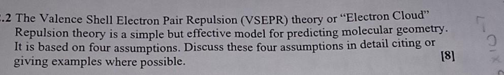 Solved 2 The Valence Shell Electron Pair Repulsion (VSEPR) | Chegg.com