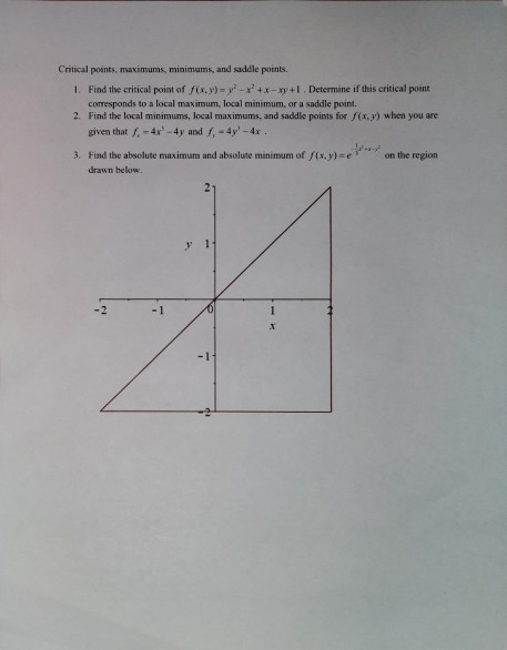 Solved Critical points, maximums, minimums, and saddle | Chegg.com