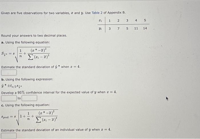 Solved Given are five observations for two variables, x and | Chegg.com