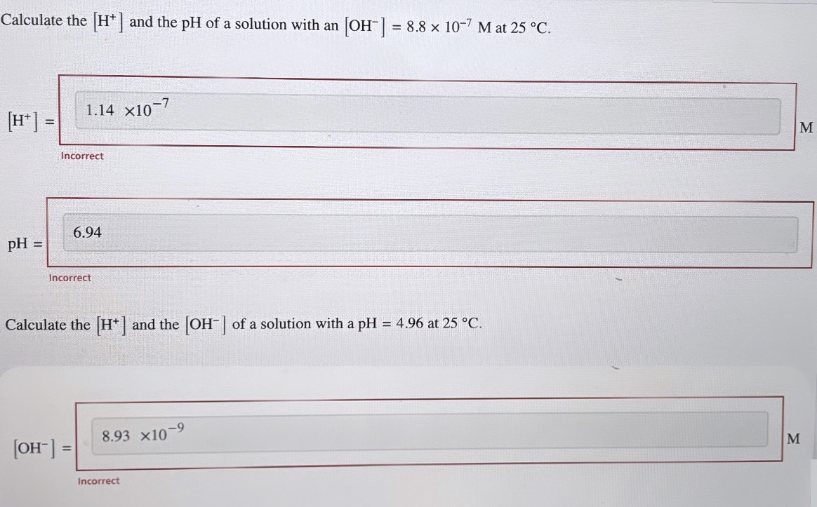 Solved Calculate the H+and the pH ﻿of a solution with an | Chegg.com
