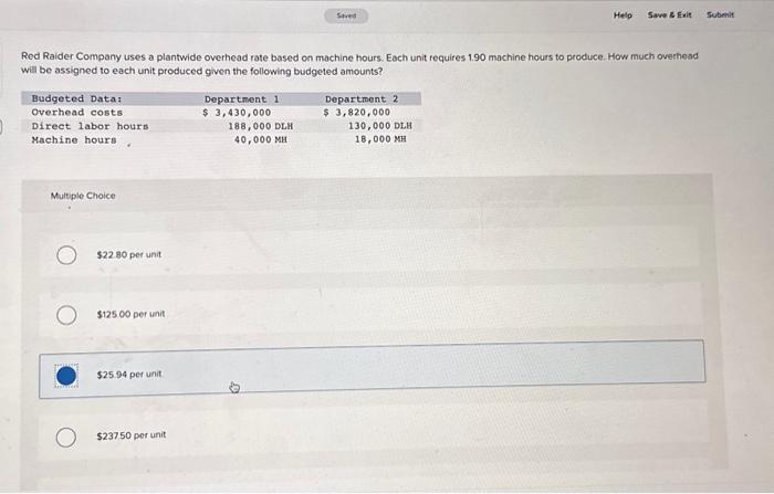 Solved Red Raider Company uses a plantwide overhead rate | Chegg.com