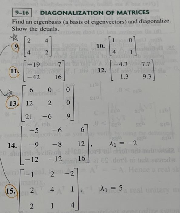 Solved 9-16 DIAGONALIZATION OF MATRICES Find an eigenbasis | Chegg.com
