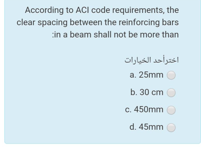 Solved According to ACI code requirements, the clear spacing | Chegg.com