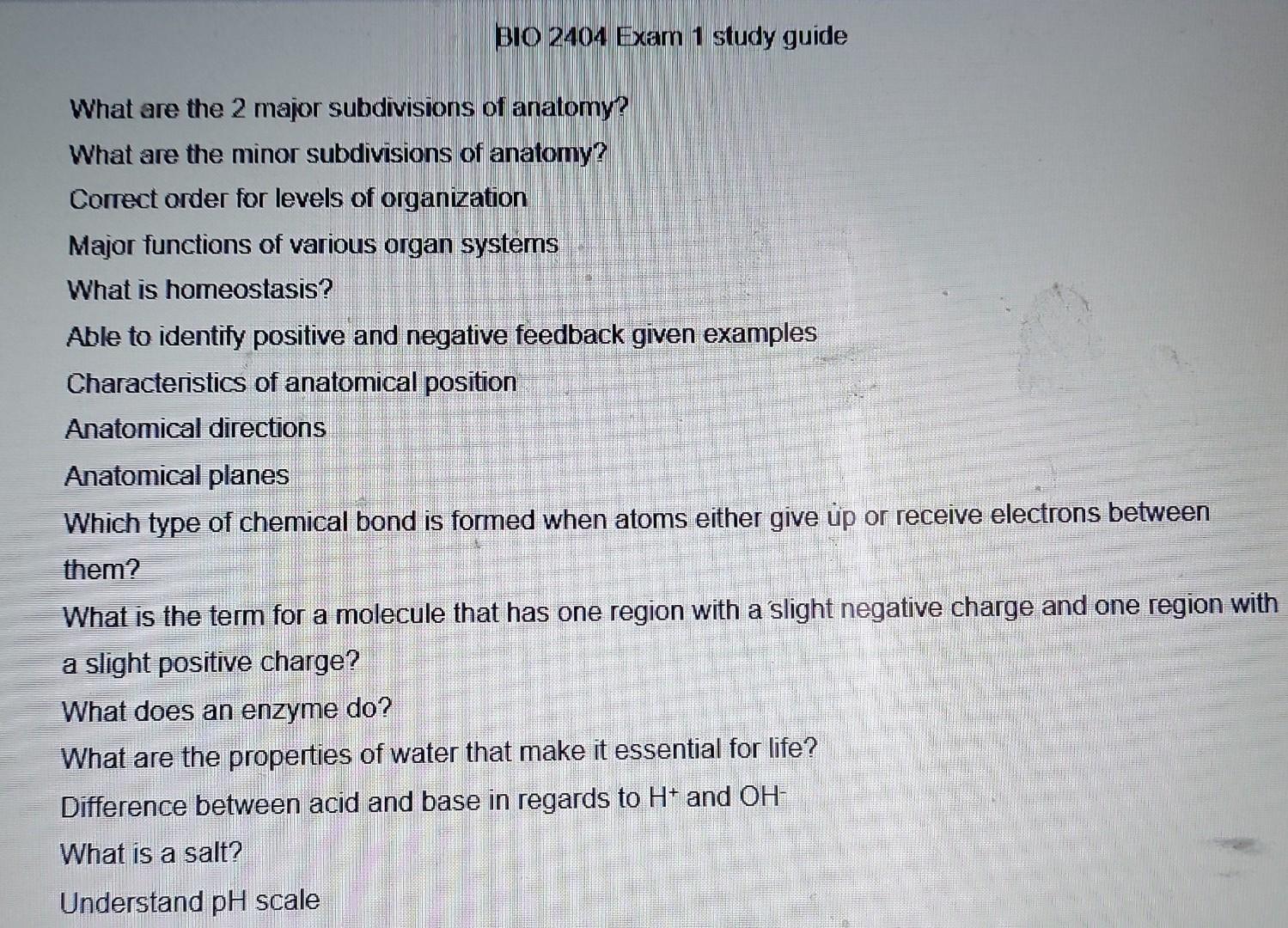 Solved BIO 2404 Exam 1 study guide What are the 2 major | Chegg.com