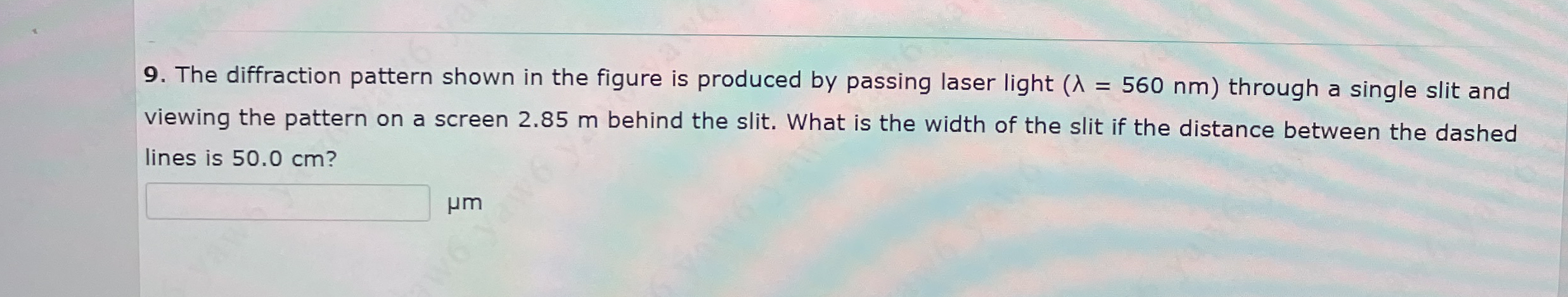 Solved The diffraction pattern shown in the figure is | Chegg.com