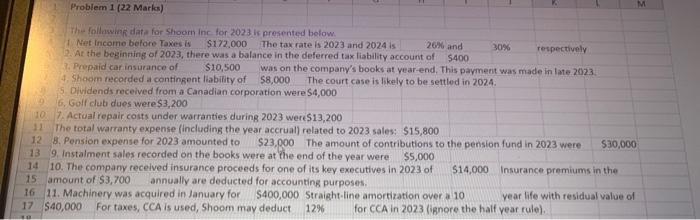 Solved calculate the taxable income and current tax for | Chegg.com