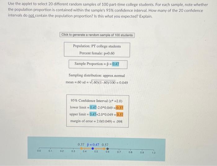 Solved Use the applet to select 20 different random samples | Chegg.com