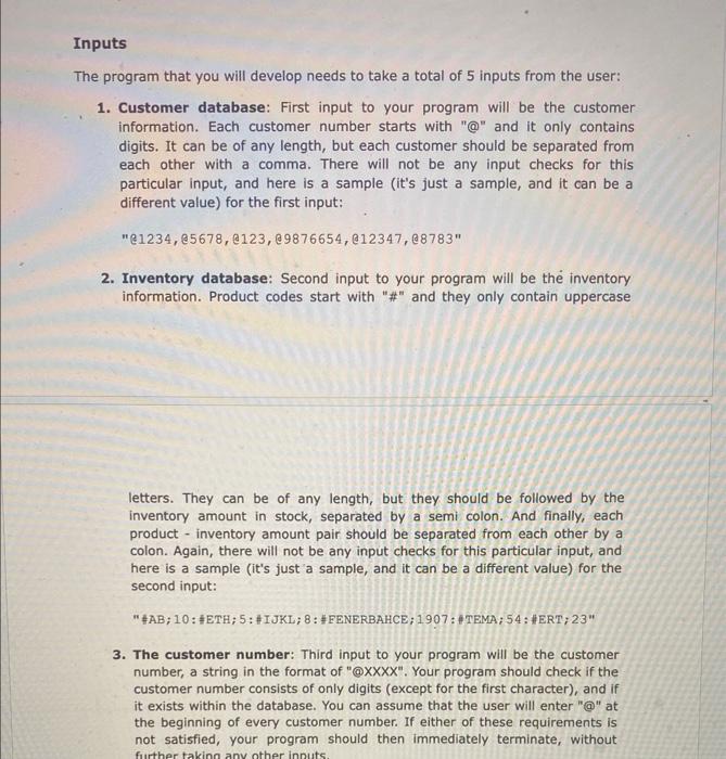 Inputs The program that you will develop needs to | Chegg.com