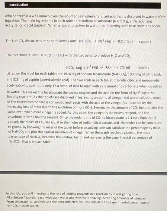 Solved Introduction Alka-Seltzer is a well-known | Chegg.com